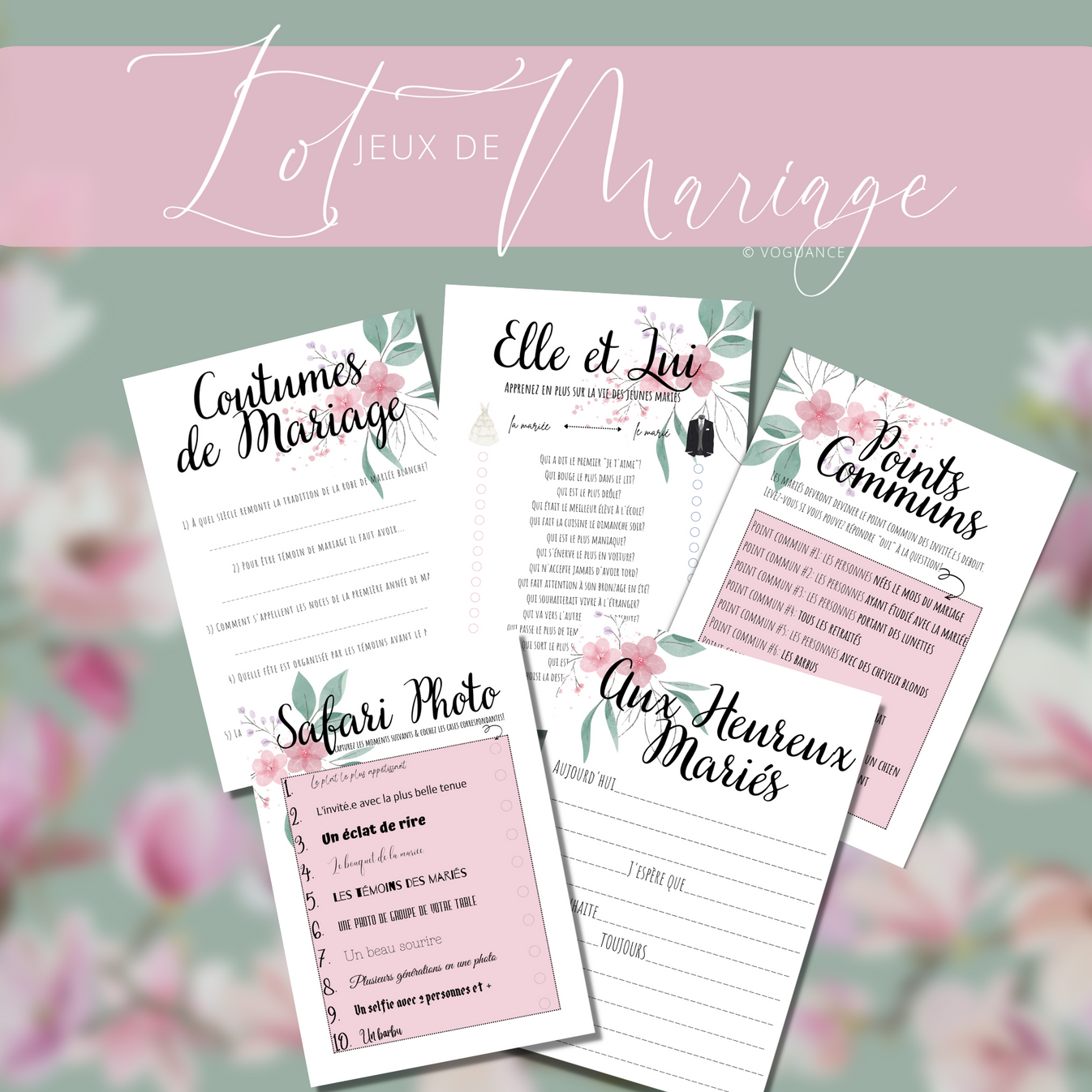 Lot Jeux de Mariage: Jeu des Points Communs, Jeu Elle et Lui, Jeu Papa ...